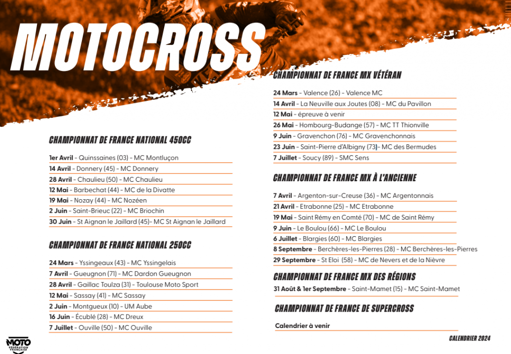 Calendrier Motocross Vende 2024